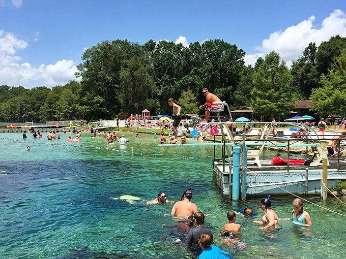 The ultimate summer launch pad! This diving platform invites brave souls to take the plunge into refreshing spring waters.
