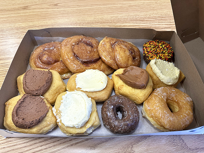 A treasure chest of assorted donuts that makes choosing just one feel like Sophie's Choice: The Pastry Edition.