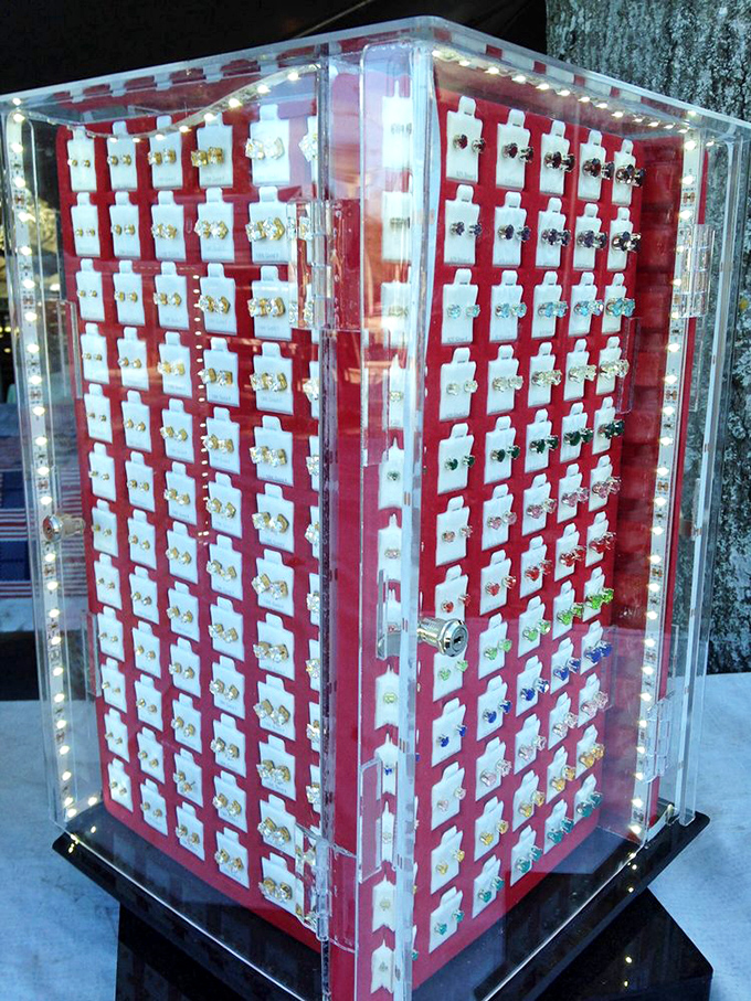 A jewelry display that would make Elizabeth Taylor pause mid-sentence. Hundreds of earrings waiting to become someone's "lucky find" story at Sunday dinner.