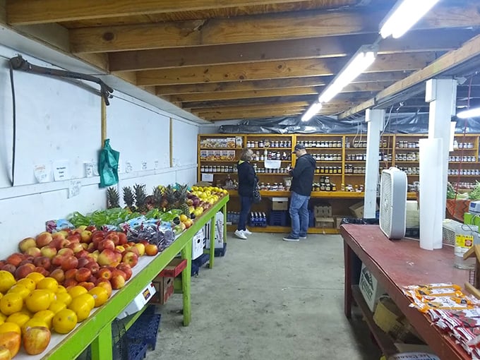 Fresh produce meets country charm in this corner of the market. These apples haven't seen the inside of a corporate warehouse.