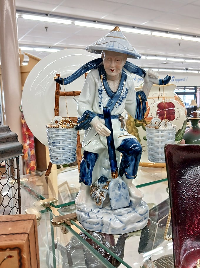 Quirky figurines that spark conversations or nightmares, depending on who's visiting. This fisherman has stories to tell!