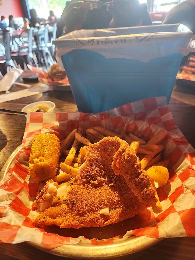 Crispy perfection meets seaside comfort. This basket of golden-fried goodness proves that sometimes the simplest pleasures&mdash;like perfectly seasoned fries&mdash;are the most satisfying. 