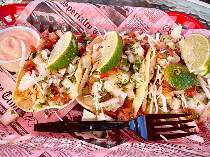 These fish tacos aren't just a meal, they're a coastal celebration&mdash;fresh fish, crunchy cabbage, and lime wedges performing a perfect Pacific Northwest symphony.