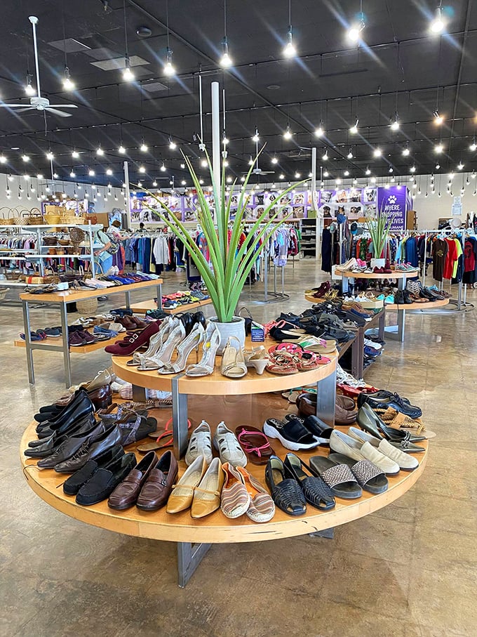 Shoe paradise! From barely-worn heels to comfy loafers, this circular display is where footwear gets its second dance.