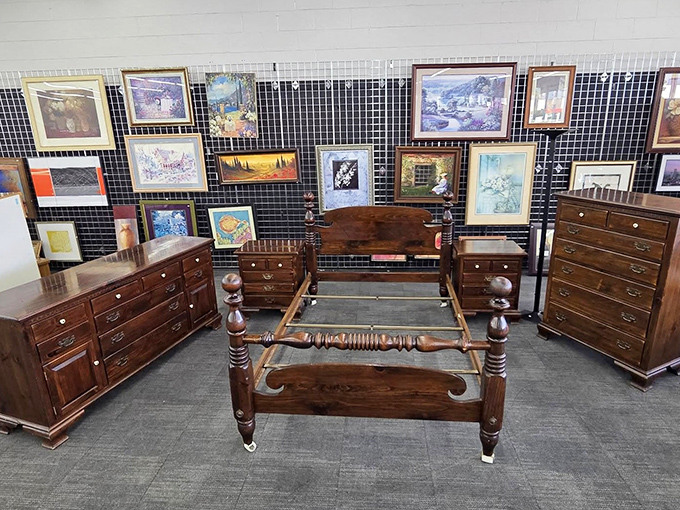 The art wall: where someone's "it doesn't match our new couch" becomes your living room's conversation piece for years to come.