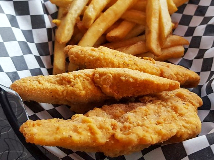 Golden-fried chicken tenders that shatter with each bite – the kind that make you wonder why anyone bothered inventing molecular gastronomy.