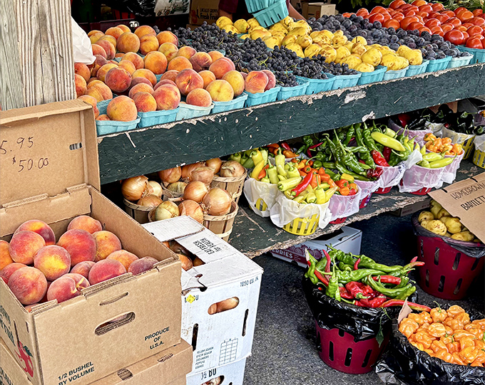 Nature's candy counter&mdash;where peaches, grapes, and peppers create a palette more vibrant than any painting, and twice as delicious.