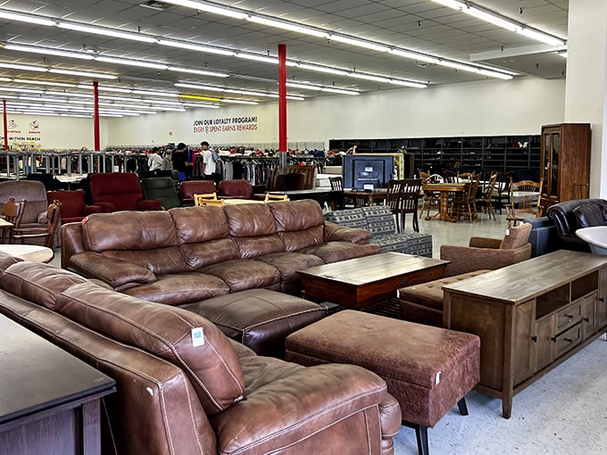 That leather sectional isn't just a couch&mdash;it's someone's former living room centerpiece now awaiting its sequel story in your home.
