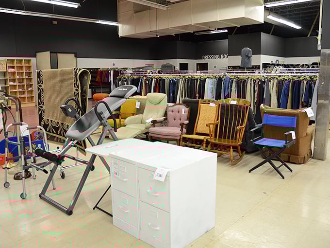 The furniture section resembles a living room time machine, where mid-century rockers sit beside office chairs, waiting for their second chance at usefulness.
