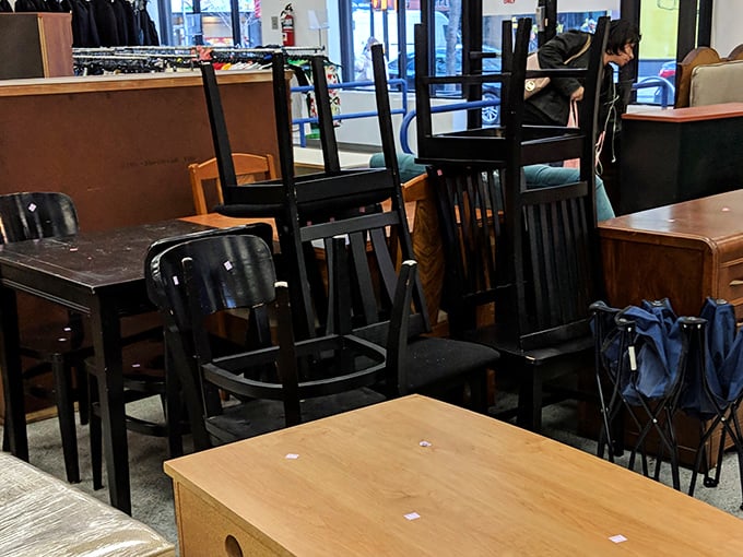 Furniture purgatory or decorator's heaven? These chairs and tables once hosted family dinners and homework sessions before waiting for their second act.