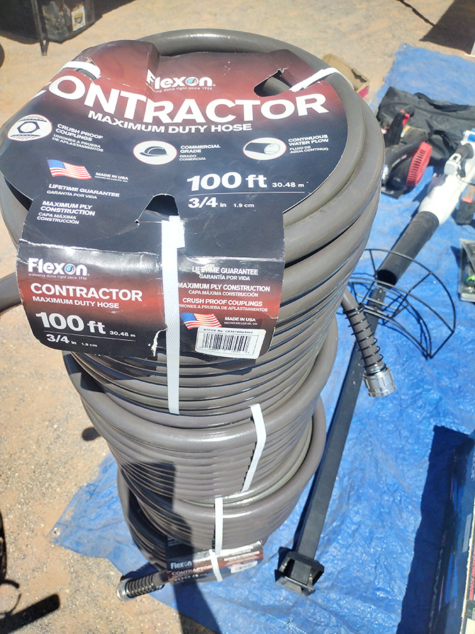 Even practical purchases become treasure hunt victories&mdash;these contractor-grade garden hoses waiting for their forever homes.