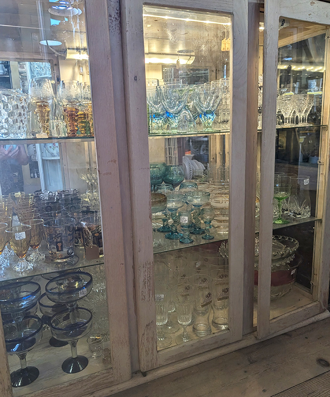 Crystal and colored glass catch the light like an orchestra of frozen rainbows. One person's grandmother's punch bowl is another's cocktail party conversation piece.