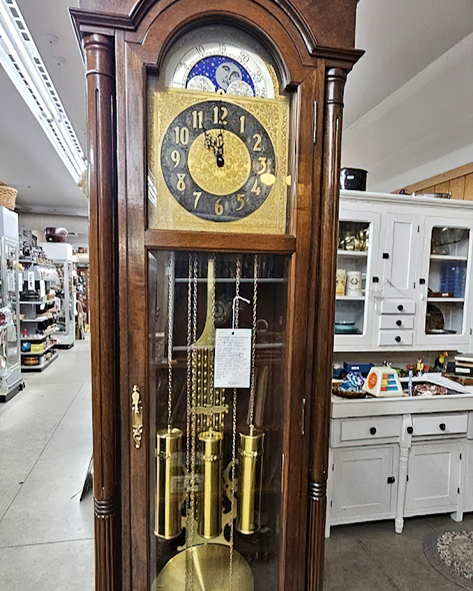 This grandfather clock doesn't just tell time&mdash;it's witnessed it. Those brass weights and moon phase dial have been marking moments since before digital anything existed.
