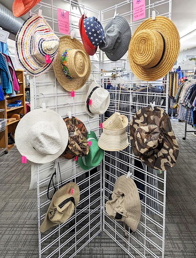 Hat heaven! From sun protection to fashion statement, this rotating display offers headwear personalities for every Idaho adventure.