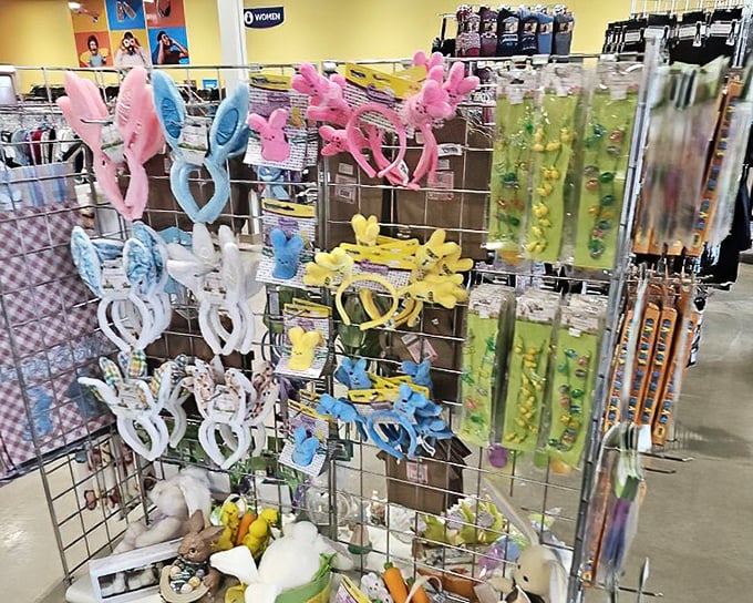 Easter bunny headbands in April, reindeer antlers in December&mdash;seasonal accessories await their moment to shine. The thrift store cycle of life continues with holiday treasures for every celebration.