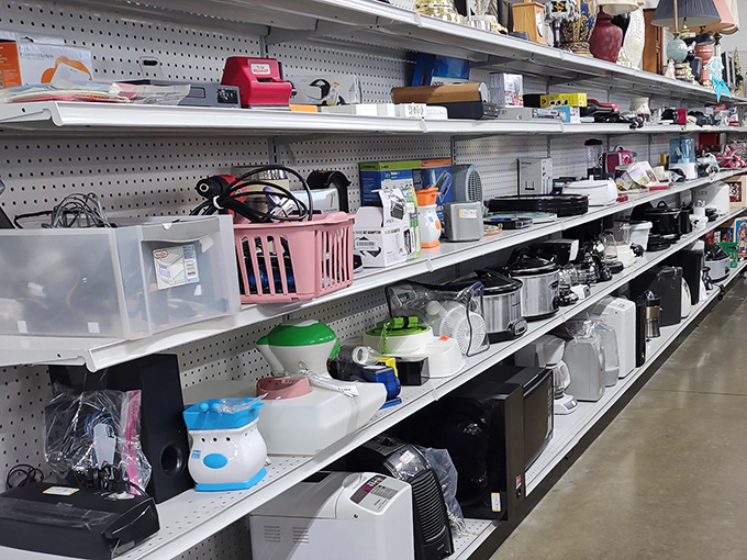 Kitchen gadget heaven awaits! Each appliance represents someone's abandoned culinary ambition, now available for your own short-lived enthusiasm.