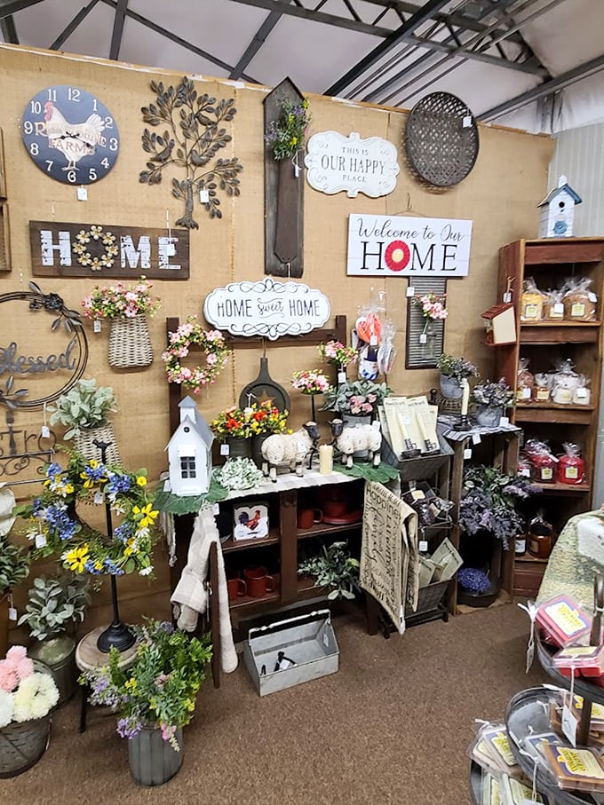 Home d&eacute;cor heaven where every "Live, Laugh, Love" sign has at least 47 cousins, all vying for a spot on your farmhouse wall.