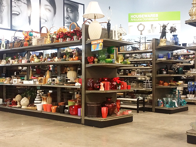 Housewares heaven! Yesterday's carefully chosen wedding gifts become tomorrow's vintage finds. That red teapot is calling your name.