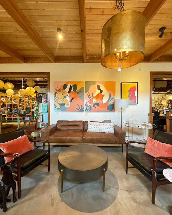 Mid-century modern heaven with warm wood ceilings and statement lighting that would make Don Draper nod in approval.