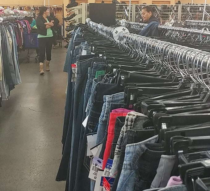 The denim section: where jeans get their second act. Like a well-organized library of pants, each with its own story to tell.