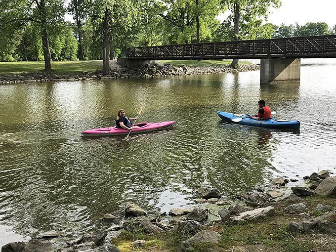 Colorful kayaks slice through glassy waters, creating the perfect excuse to explore the lake's hidden corners and coves.
