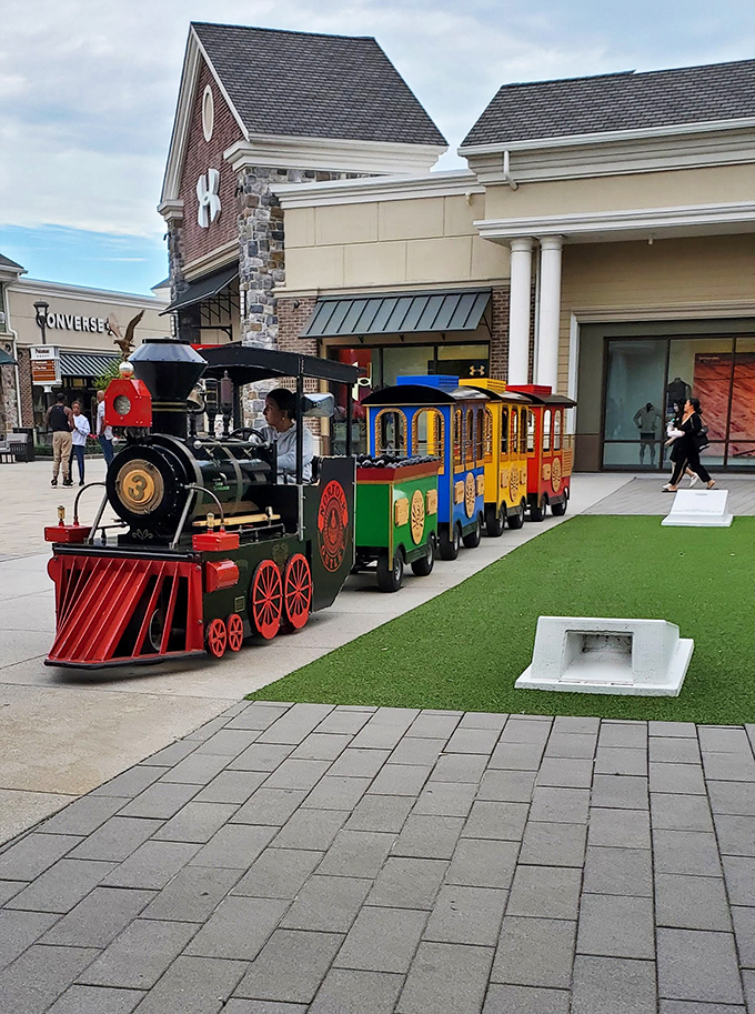 All aboard the savings express! This colorful kiddie train offers the perfect distraction for little ones while you contemplate that "one more store."