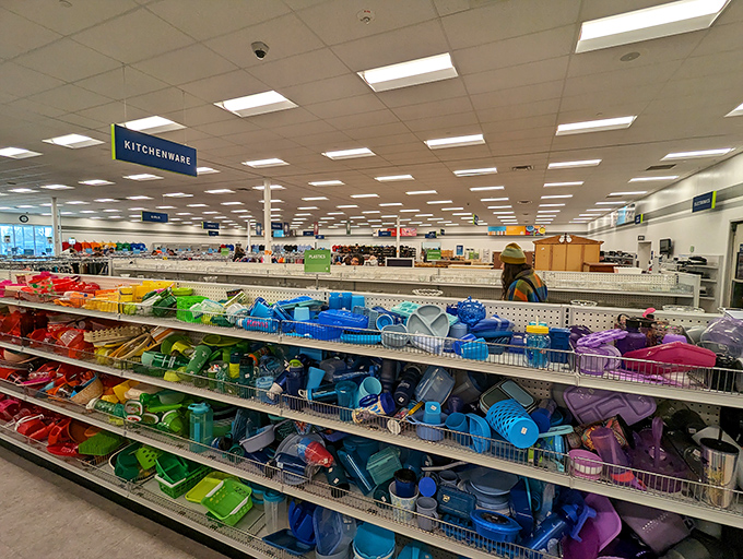 The kitchenware aisle explodes with color-coded possibilities &ndash; organize your kitchen or start a plastic container symphony orchestra.