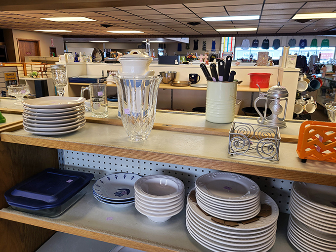Plates, bowls, and the occasional crystal vase that makes you wonder, "Who gave this up, and what's their story?" Every piece here has lived a life before yours.