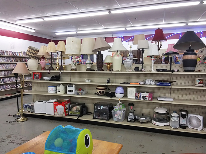 Lamp heaven! One person's dated lighting fixture is another's "vintage statement piece." That ceramic base is practically begging for a new shade.