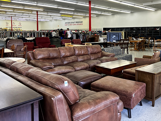 Leather sectionals that have seen other living rooms but still have plenty of Netflix marathons left in them.
