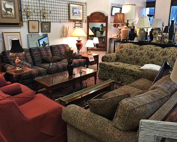Living room vignettes arranged with such care, you half expect to find a 1970s family photo album tucked between those plaid sofa cushions.
