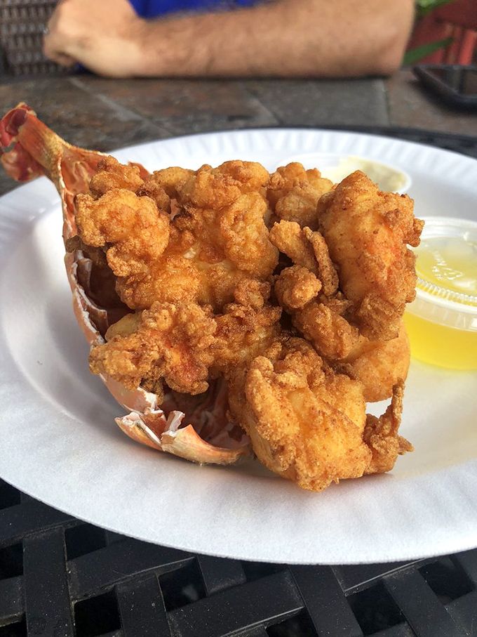 Golden-fried perfection nestled in a lobster tail! These crispy morsels deliver that satisfying crunch before giving way to tender seafood treasure within.