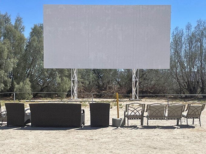 Desert ingenuity at its finest&mdash;patio furniture arranged for the ultimate outdoor screening experience under the stars.