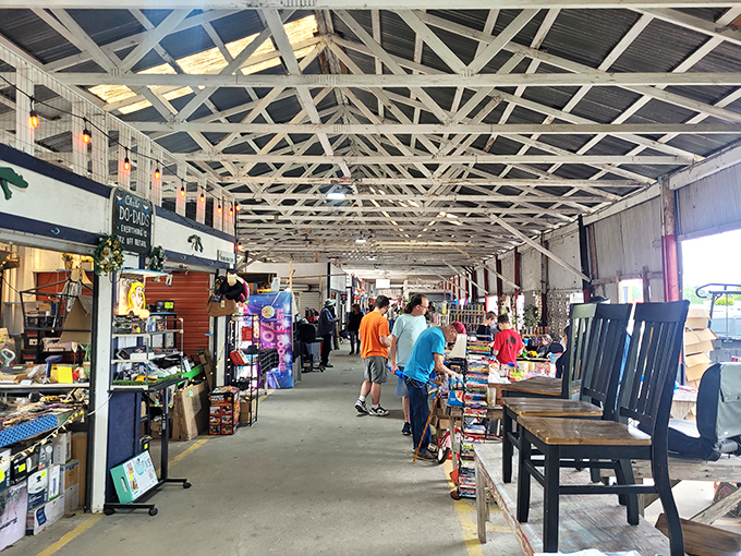 Shoppers browse with purpose through this covered marketplace, where every table holds potential heirlooms or next week's conversation pieces.