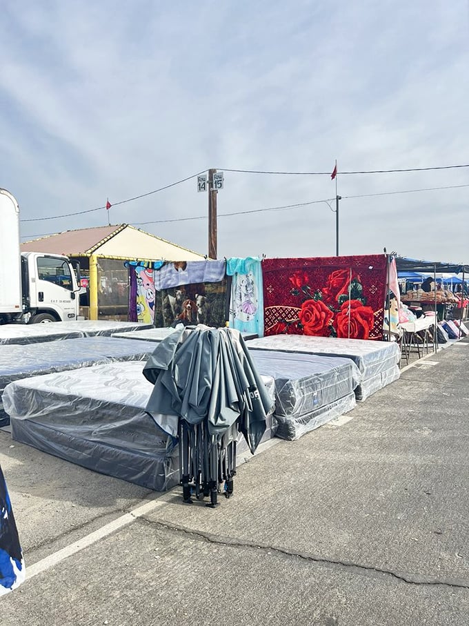 Home essentials alfresco. New mattresses and vibrant tapestries create an outdoor bedroom department that IKEA could never replicate.