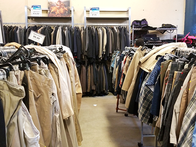 Rows of men's blazers and shirts waiting patiently for their second act &ndash; your closet could be their comeback tour.