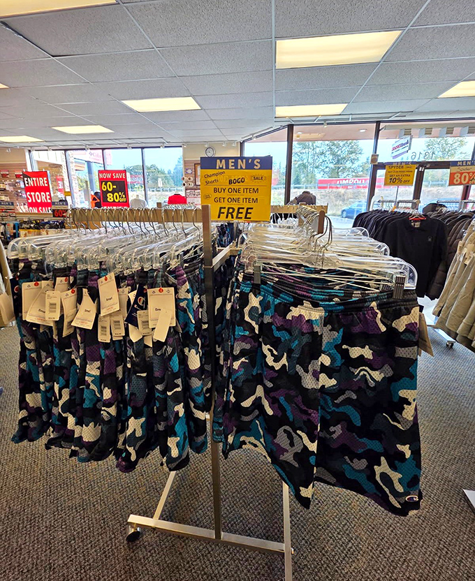 Buy-one-get-one-free deals that make you contemplate whether you actually need eight pairs of camouflage shorts. (Spoiler: you probably don't.)