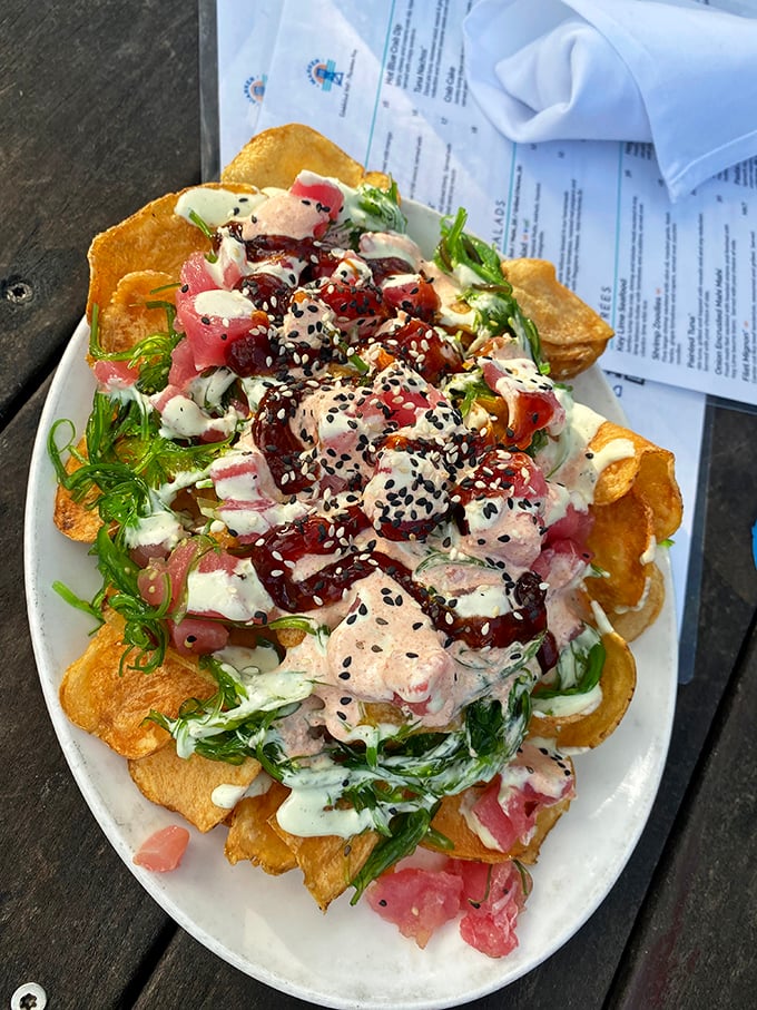 Not your average nachos! Fresh tuna, crispy wonton chips, and a rainbow of toppings create a Florida Keys interpretation of this classic appetizer.
