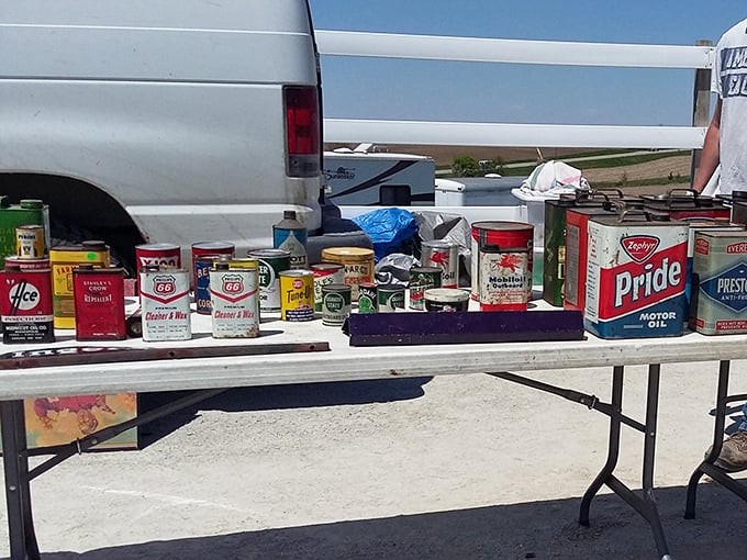 Automotive nostalgia by the tableful. These vintage oil cans aren't just containers&mdash;they're time capsules from when gas stations had personality and charm.