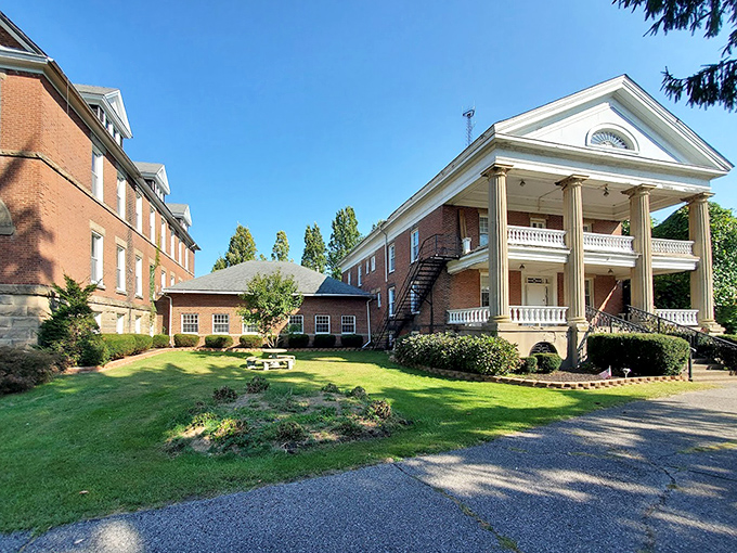 Stately columns and a grand portico give this section of Madison Seminary the air of a Southern plantation that somehow landed in northeastern Ohio.