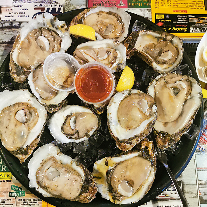 These oysters aren't just served&mdash;they're presented like the Gulf Coast royalty they are. Briny treasures on a bed of ice.