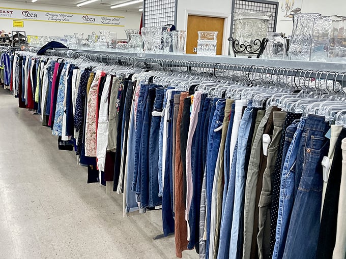 The denim section at Thrift Giant is like a textile timeline of American fashion&mdash;from dad jeans to skinny cuts, all waiting for their comeback moment.