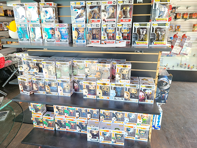Pop culture collectibles stacked with military precision &ndash; where Baby Yoda meets Batman in plastic-protected perpetuity.