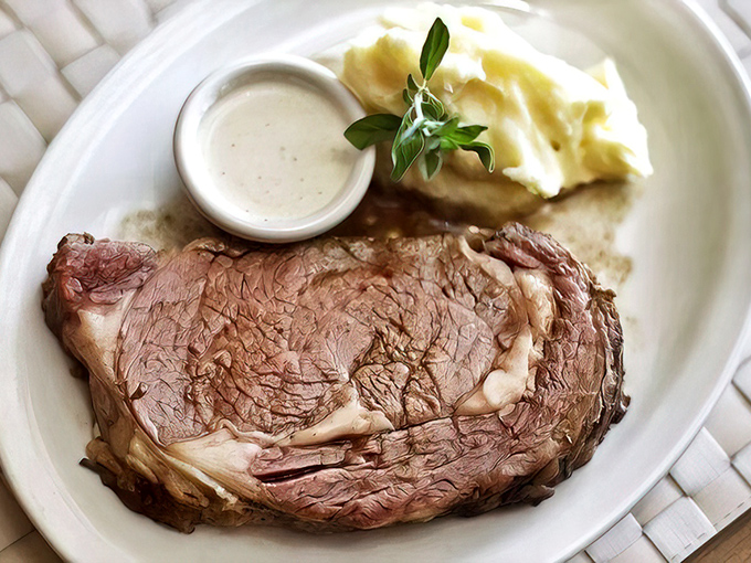 This isn't just prime rib&mdash;it's a masterclass in beef preparation. Perfectly pink, impossibly tender, and served with creamy mashed potatoes.