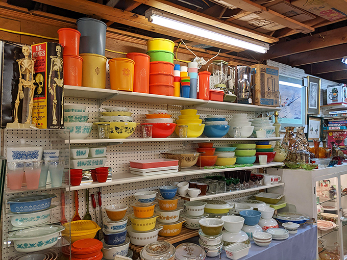A rainbow of vintage Pyrex that would make your grandmother swoon and modern collectors reach for their wallets simultaneously.