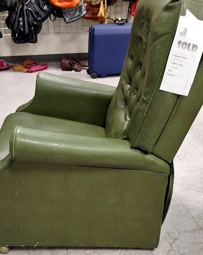 That vintage green recliner isn't just furniture; it's a time machine to 1970s living rooms and conversations about moon landings.