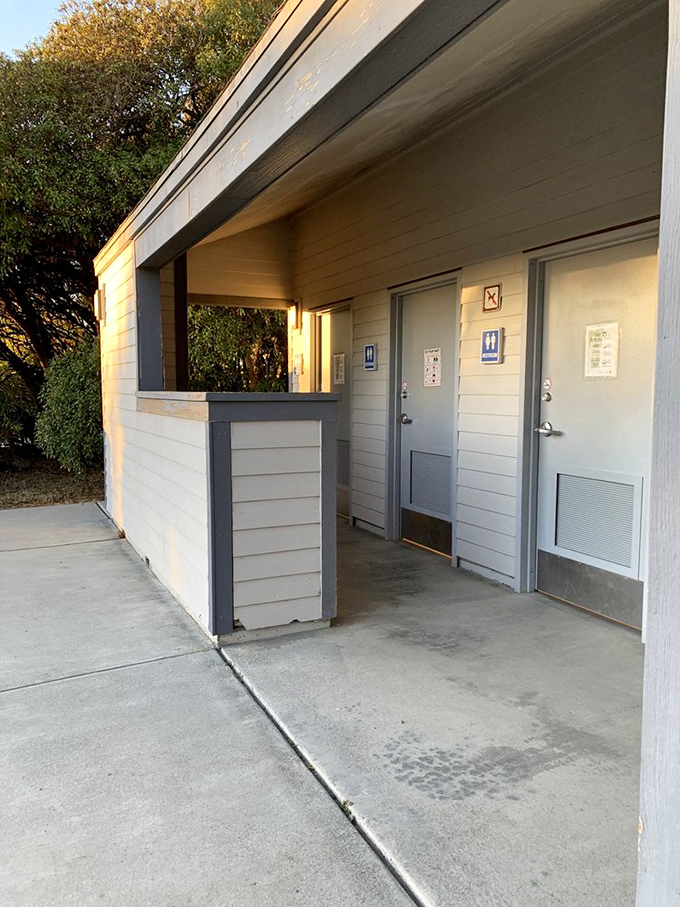 Even park facilities embrace coastal charm&mdash;these restrooms might lack five-star amenities, but they offer million-dollar proximity to nature's grandeur. 