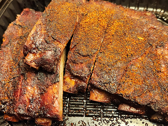 Behold the bark! These ribs have the kind of exterior crust that barbecue dreams—and friendly arguments—are made of.
