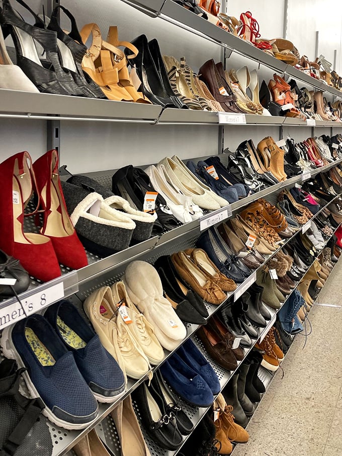 The shoe section rivals Imelda Marcos's closet, with everything from barely-worn Nikes to vintage heels that whisper tales of dance floors past.