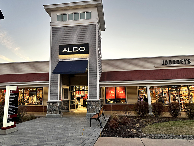 The Aldo tower stands tall like a fashionable lighthouse, guiding style seekers to shoe paradise.
